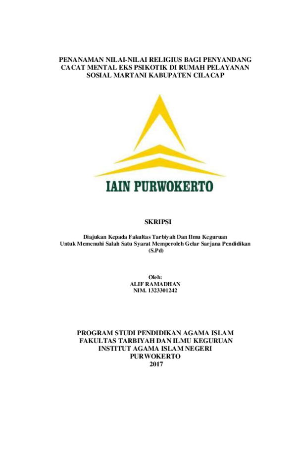 (PDF) Penanaman Nilai-Nilai Religius Bagi Peyandang Cacat Mental Eks Psikotik DI Rumah Pelayanan ...