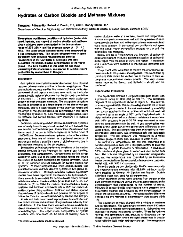 Pdf Hydrates Of Carbon Dioxide And Methane Mixtures