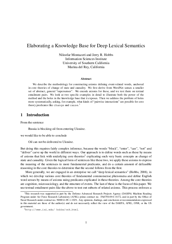 (PDF) Elaborating a knowledge base for deep lexical semantics