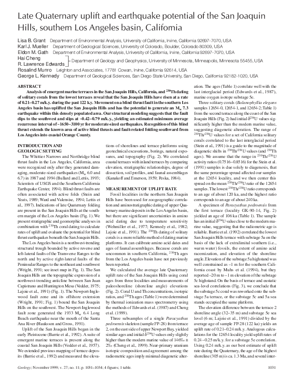 (PDF) Late Quaternary uplift and earthquake potential of the San ...