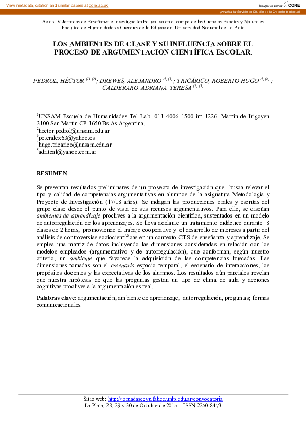 (PDF) Los ambientes de clase y su influencia sobre el proceso de ...