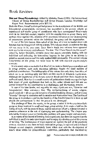 (PDF) Bion and Group Psychotherapy