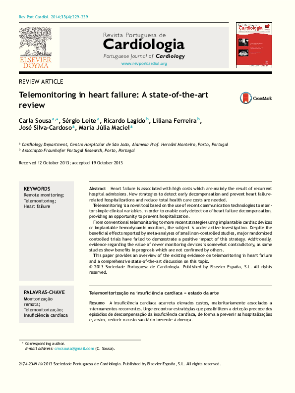 (PDF) Telemonitoring in heart failure: A state-of-the-art review