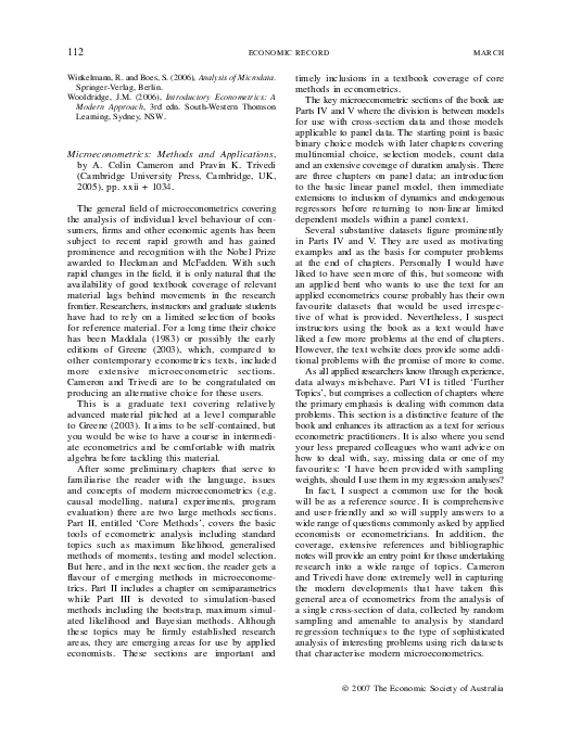 Pdf Microeconometrics Methods And Applications By A Colin Cameron And Pravin K Trivedi
