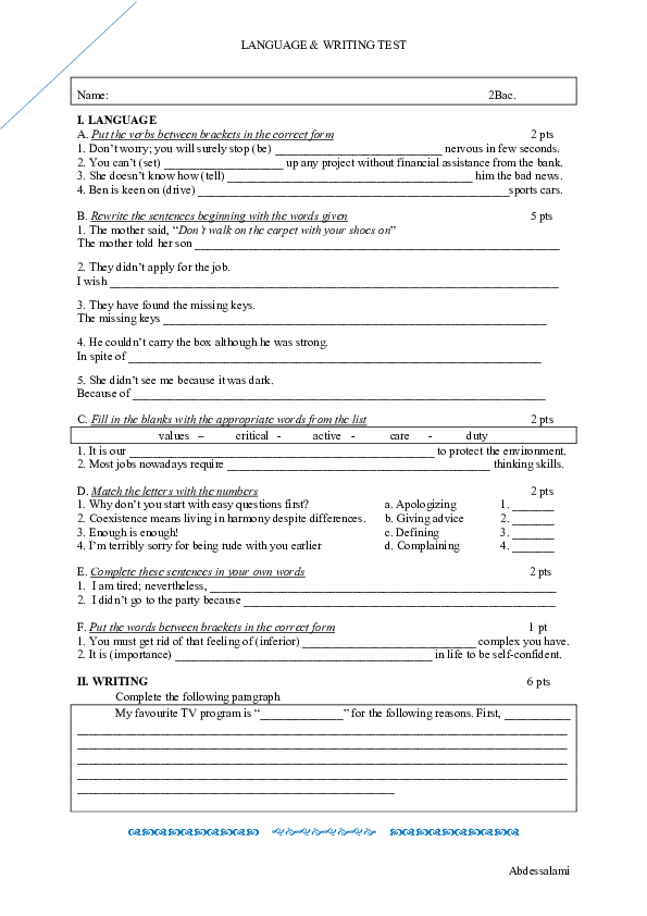 (PDF) Preparing for Bac. Test #6