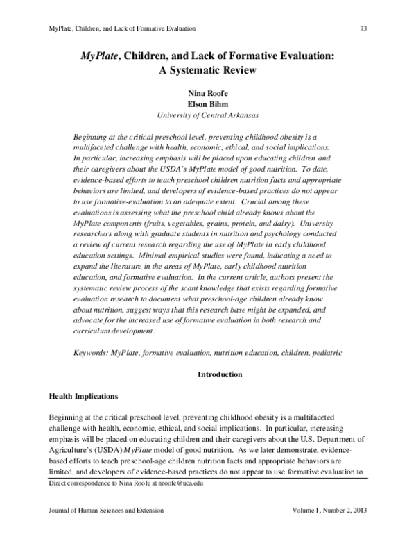 (PDF) MyPlate, Children, and Formative Evaluation