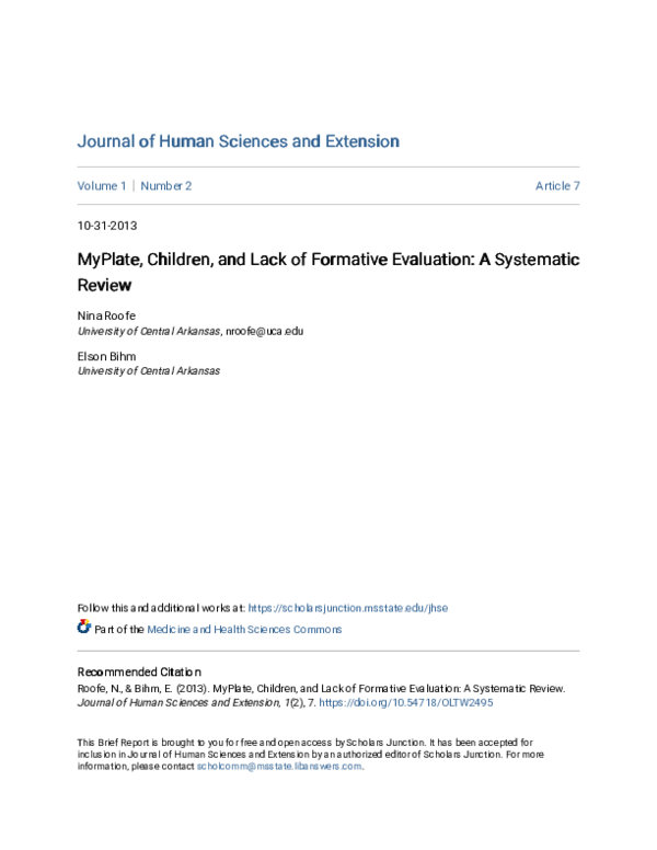 (PDF) MyPlate, Children, and Lack of Formative Evaluation: A Systematic ...