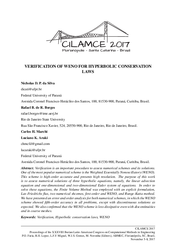 Pdf Verification Of Weno For Hyperbolic Conservation Laws