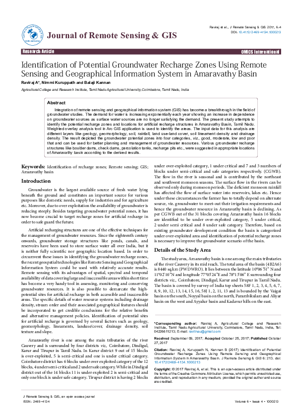 Pdf Identification Of Potential Groundwater Recharge Zones Using Gis Based Multi Criteria And