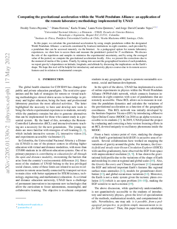 (PDF) Computing the gravitational acceleration withing the World Pendulum Alliance: an ...