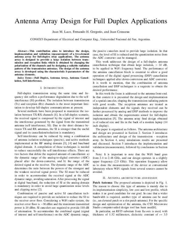 (PDF) Antenna array design for full duplex applications