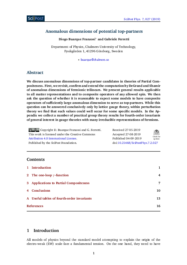 (PDF) Anomalous dimensions of potential top-partners