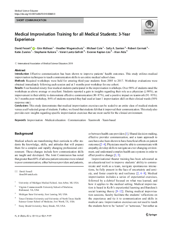 (PDF) Medical Improvisation Training for all Medical Students: 3-Year Experience