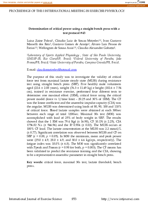 (PDF) Determination of critical power using a straight bench press with ...