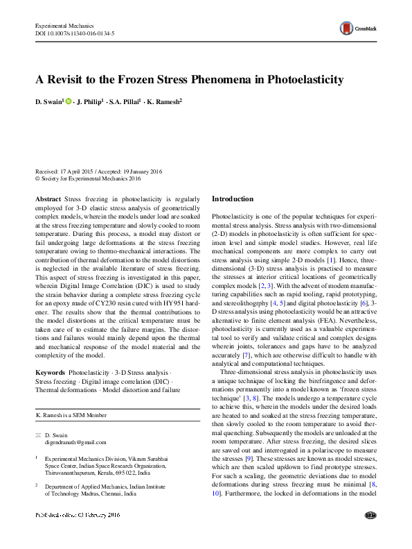 (PDF) A Revisit to the Frozen Stress Phenomena in Photoelasticity