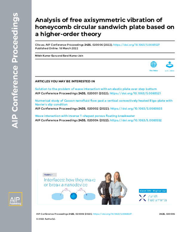 Pdf Analysis Of Free Axisymmetric Vibration Of Honeycomb Circular Sandwich Plate Based On A