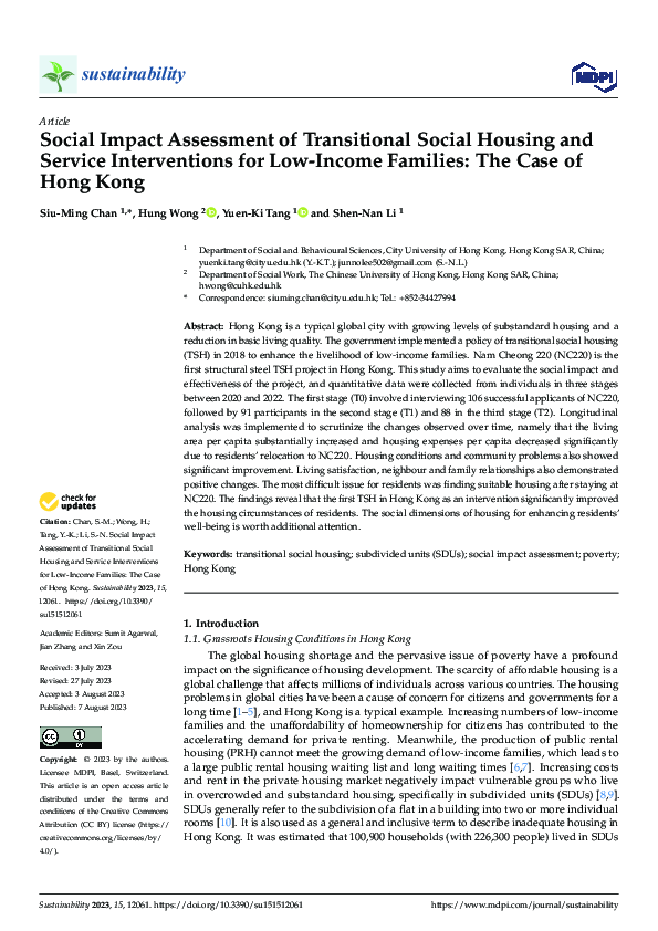 (PDF) Social Impact Assessment of Transitional Social Housing and ...