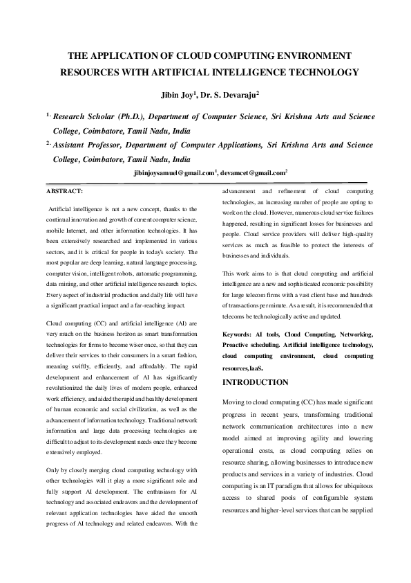 (PDF) The Application Of Cloud Computing Environment Resources With Artificial Intelligence ...