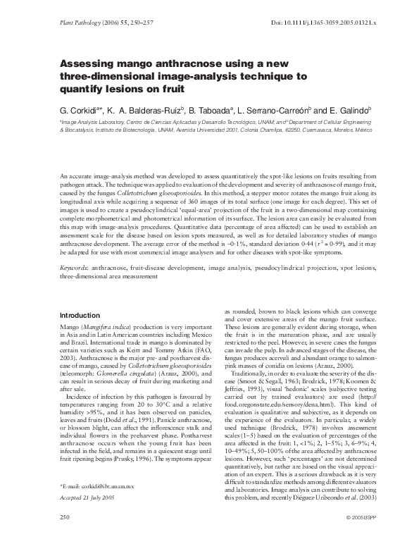 (PDF) Assessing mango anthracnose using a new three‐dimensional image‐analysis technique to ...