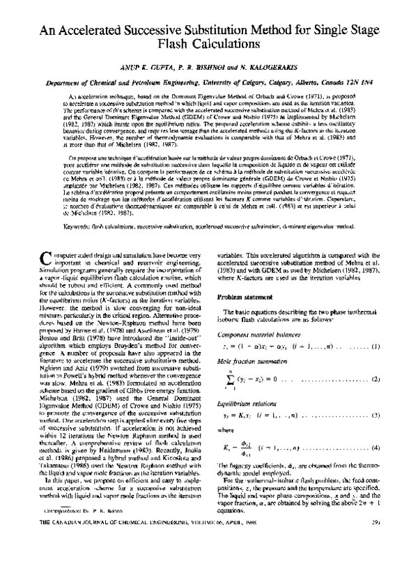 Pdf An Accelerated Successive Substitution Method For Single Stage