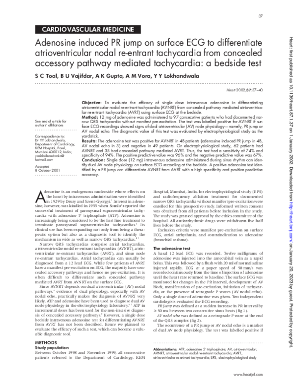 (PDF) Adenosine induced PR jump on surface ECG to differentiate ...