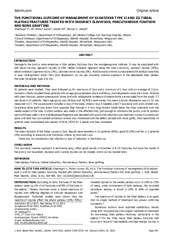 Pdf The Functional Outcome Of Management Of Schatzker Type Ii And Iii
