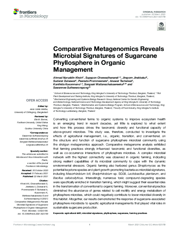 (PDF) Comparative Metagenomics Reveals Microbial Signatures of Sugarcane Phyllosphere in Organic ...