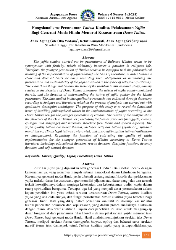(PDF) Fungsionalisme Penanaman Tattwa Kualitas Pelaksanaan Yajña Bagi ...