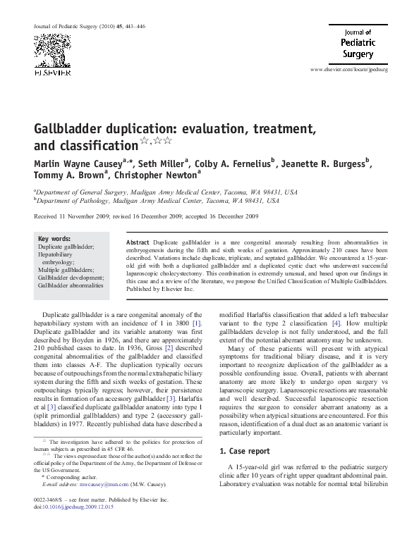 (PDF) Gallbladder duplication: evaluation, treatment, and classification
