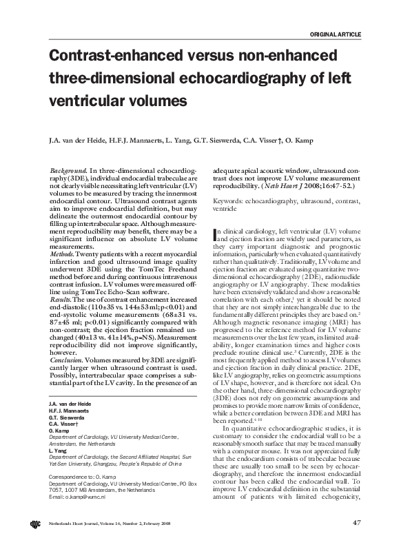 (PDF) Contrast-enhanced versus non-enhanced three-dimensional echocardiography of left ...