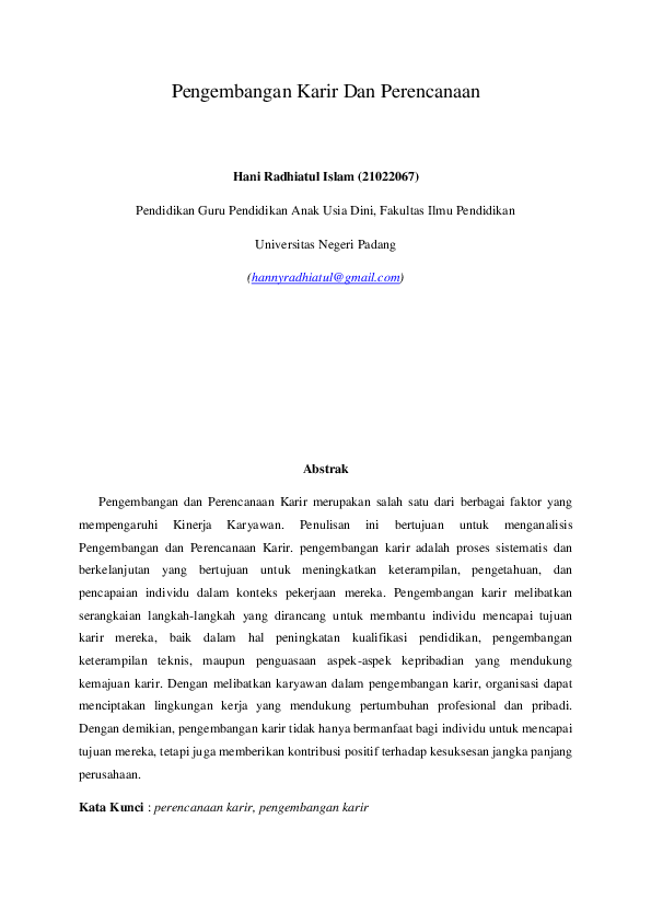 (PDF) Pengembangan Karir Dan Perencanaan