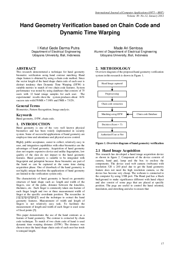 (PDF) Hand Geometry Verification based on Chain Code and Dynamic Time Warping | Gede Darma ...