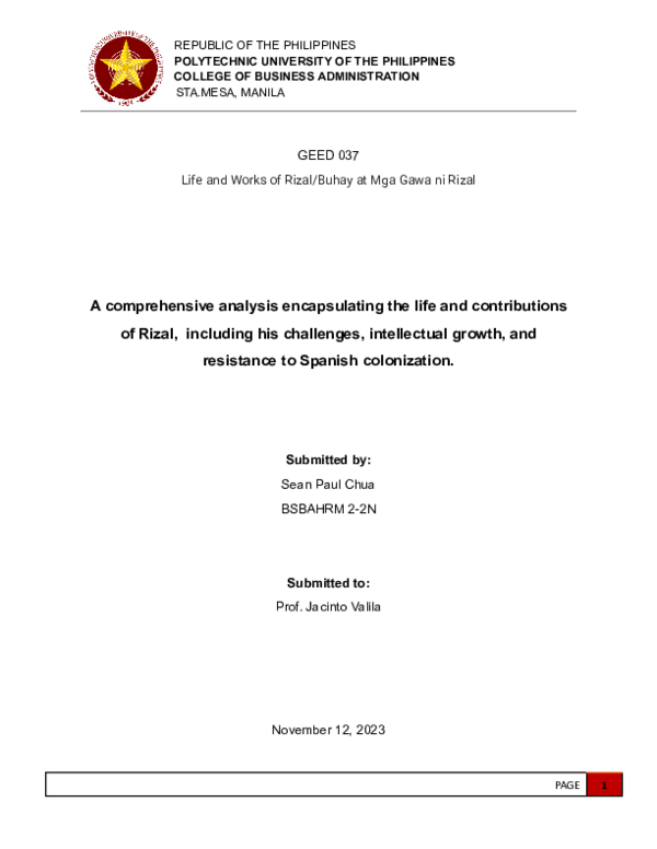 (PDF) THE FIRST FILIPINO A Biography of Jose Rizal by LEON Ma. GUERRERO