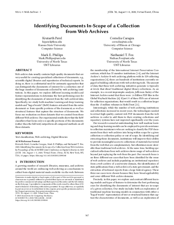 (PDF) Identifying Documents In-Scope of a Collection from Web Archives