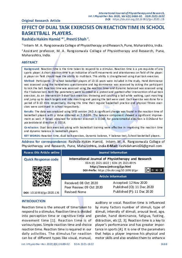 (PDF) Effect of Dual Task Exercises on Reaction Time in School ...