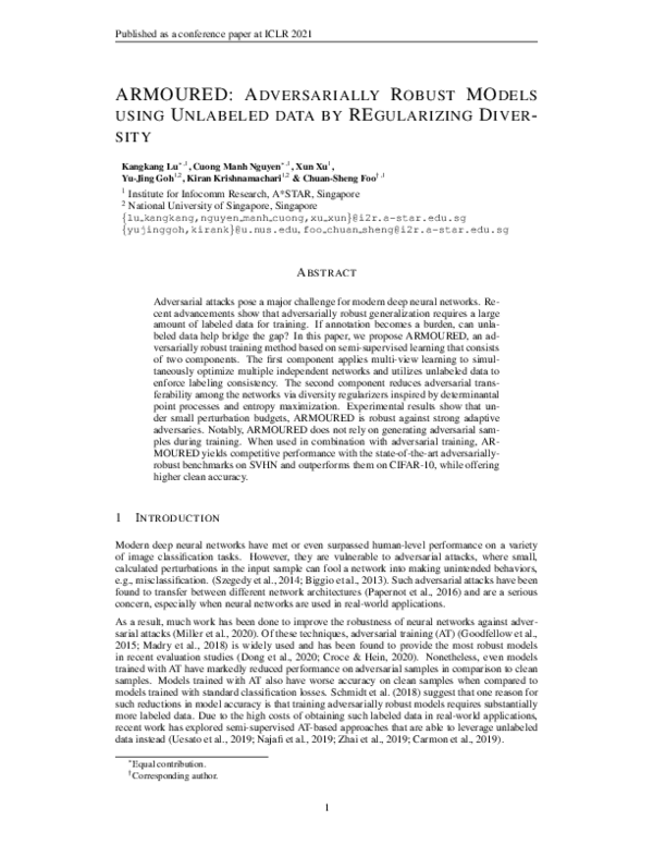 (PDF) ARMOURED: Adversarially Robust MOdels using Unlabeled data by ...