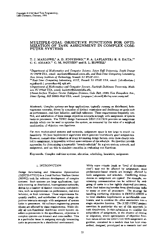 (PDF) Multiple-Goal Objective Functions For Optimization of Task ...