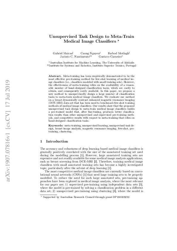 (PDF) Unsupervised Task Design to Meta-Train Medical Image Classifiers | Cuong Nguyen - Academia.edu