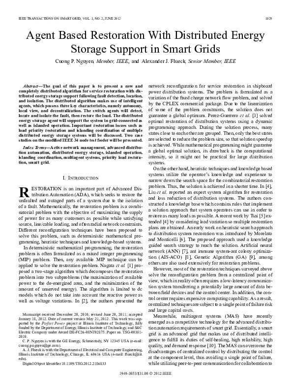 (PDF) Distributed Energy Storage for Smart Grid Restoration