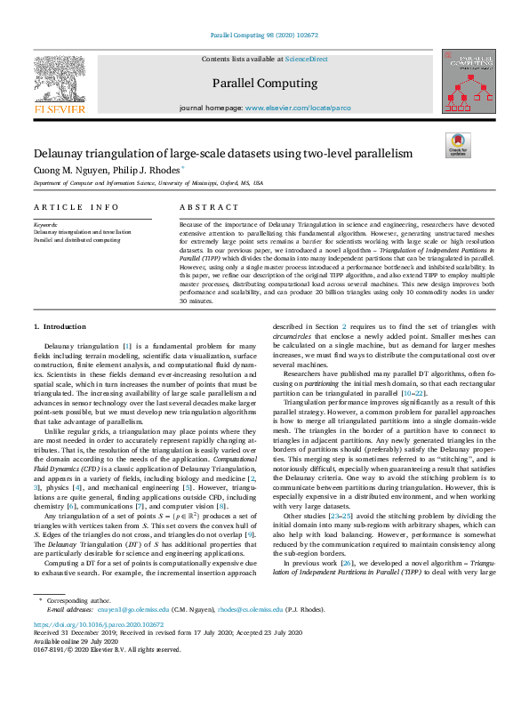 Pdf Delaunay Triangulation Of Large Scale Datasets Using Two Level Parallelism