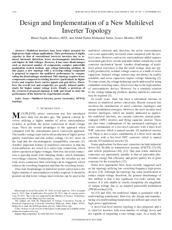 (PDF) Design and Implementation of a New Multilevel Inverter Topology