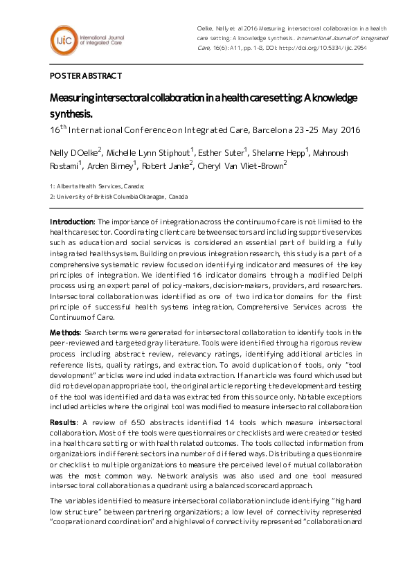 (PDF) Measuring intersectoral collaboration in a health care setting: A ...