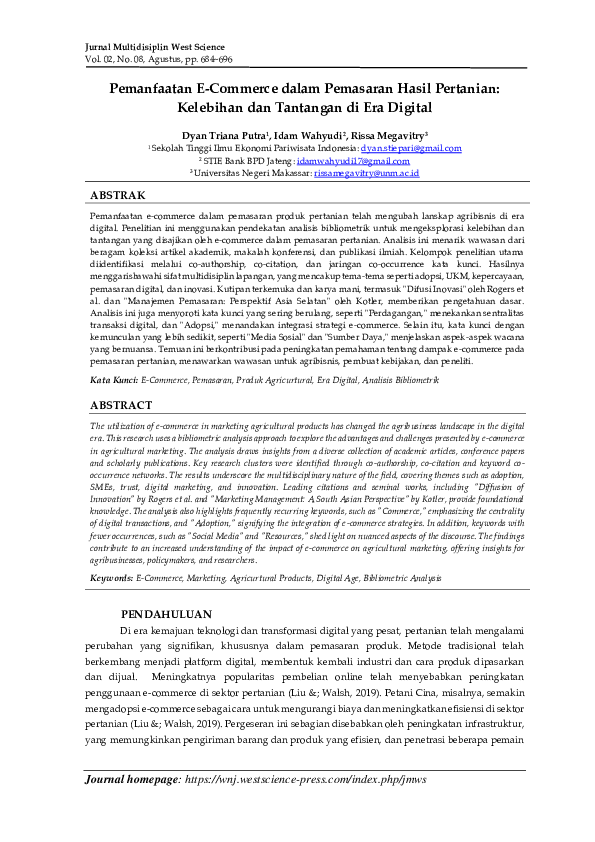 (PDF) Pemanfaatan E-Commerce dalam Pemasaran Hasil Pertanian: Kelebihan dan Tantangan di Era Digital
