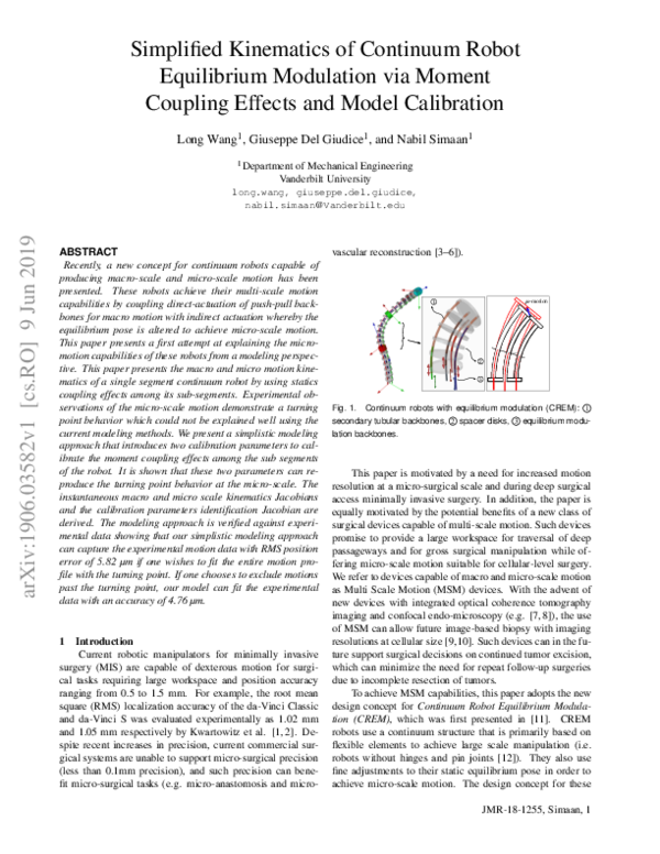 Pdf Simplified Kinematics Of Continuum Robot Equilibrium Modulation Via Moment Coupling