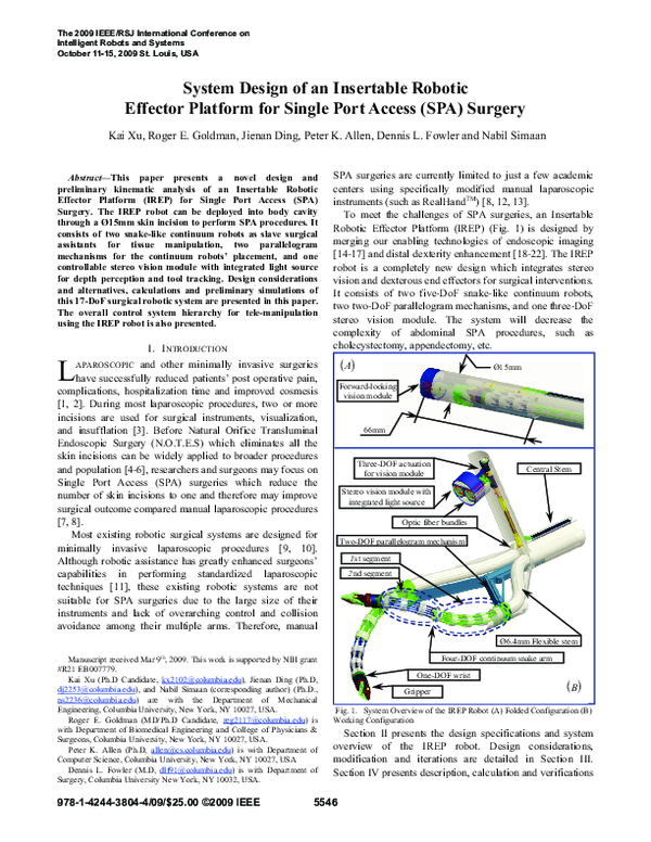 (PDF) System design of an Insertable Robotic Effector Platform for Single Port Access (SPA) Surgery