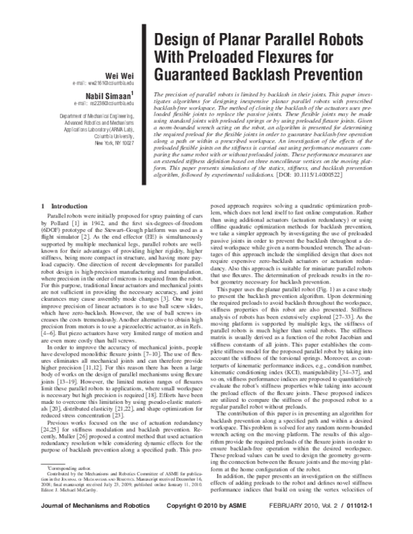 (PDF) Design of Planar Parallel Robots With Preloaded Flexures for ...