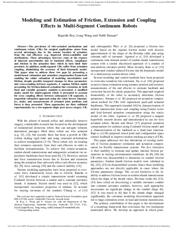 Pdf Modeling And Estimation Of Friction Extension And Coupling Effects In Multisegment