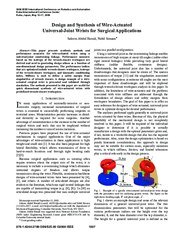 (PDF) Design and synthesis of wire-actuated universal-joint wrists for ...