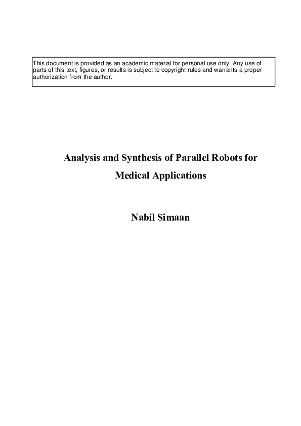 (PDF) Analysis and synthesis of parallel robots for medical applications | Nabil Simaan ...