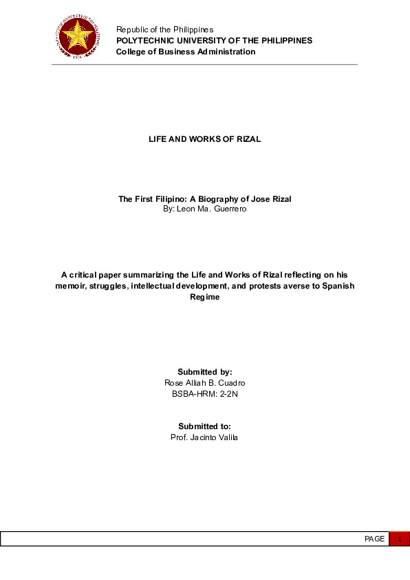 (PDF) The First Filipino: A Biography of Jose Rizal by Leon Ma. Guerrero